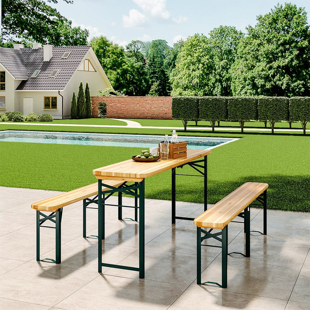 5.5ft L Folding Beer Table Chair Bench Set for Garden – Living and Home