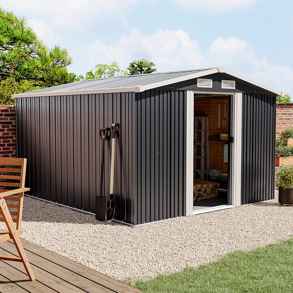 6' x 8'/8' x 8'/10' x 8' ft Garden Steel Shed with Gabled Roof Top Bla ...