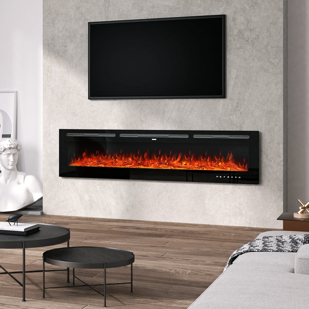 Smallbee 70/80 Inch Inset Electric Fireplace Built-In Heater with 9 Fl ...