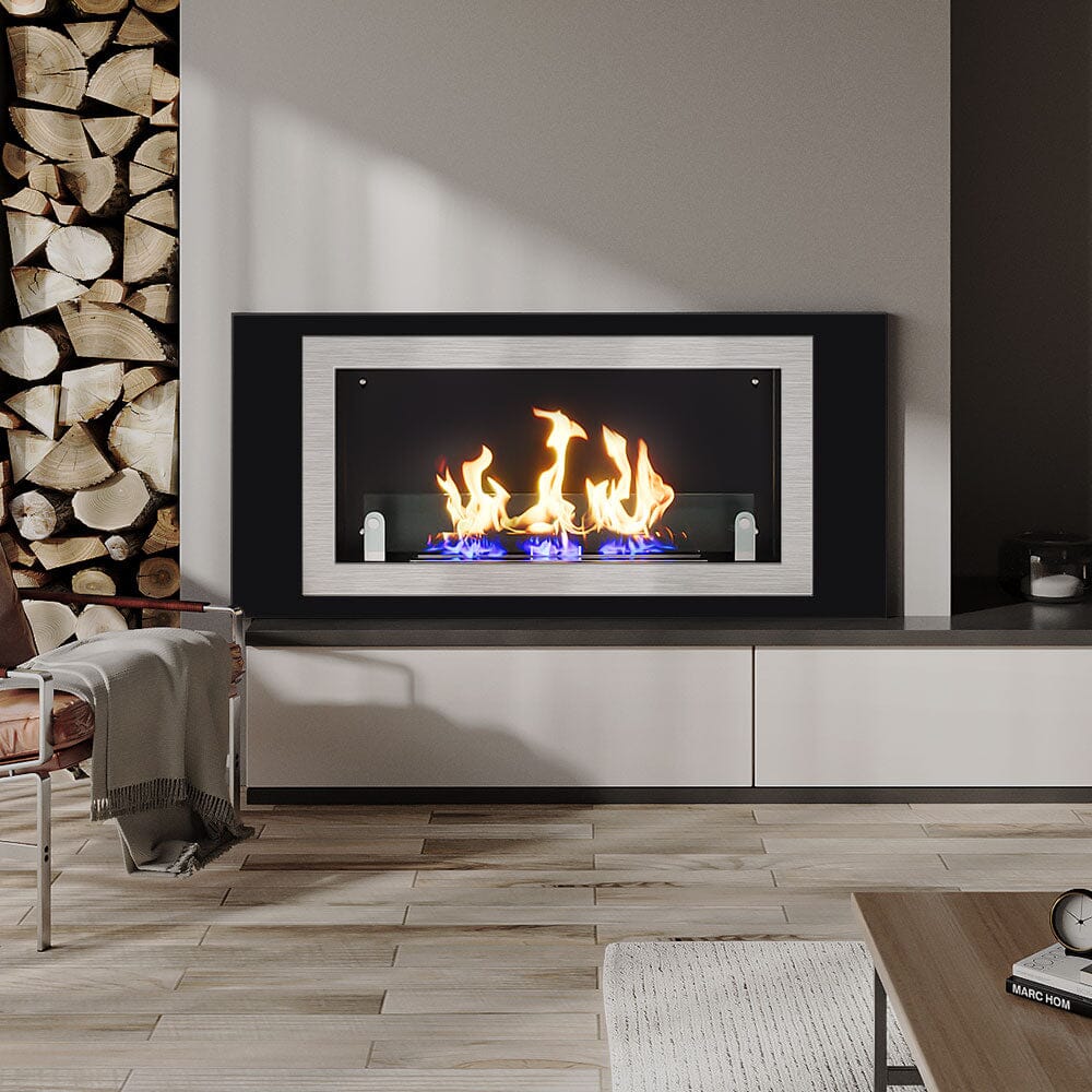 45 inch Silver Wall Mount Fireplaces Steel Stainless Indoors Bio-Ethan ...