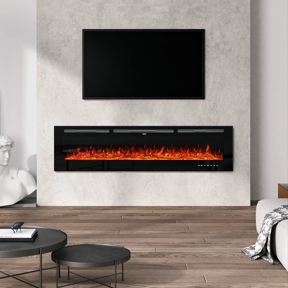 70/80/100 Inch Inset Electric Fireplace Built-In Heater with 9 Flame C ...