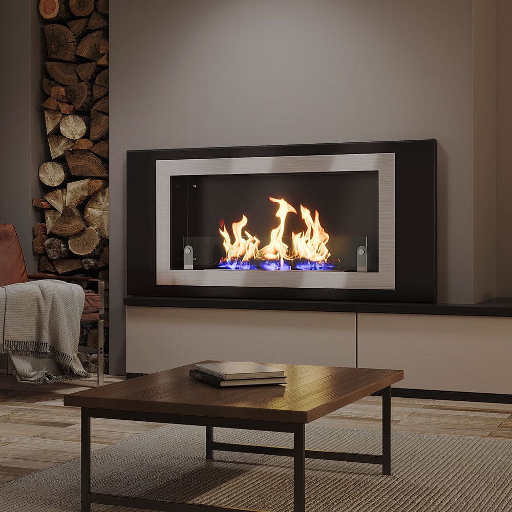 45 inch Silver Wall Mount Fireplaces Steel Stainless Indoors Bio-Ethan ...