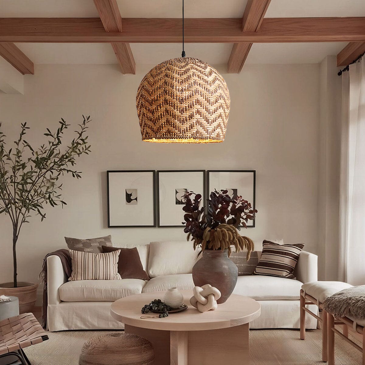 Lightsin Elegant Woven Rattan Pendant Light with Wave Details – Living ...