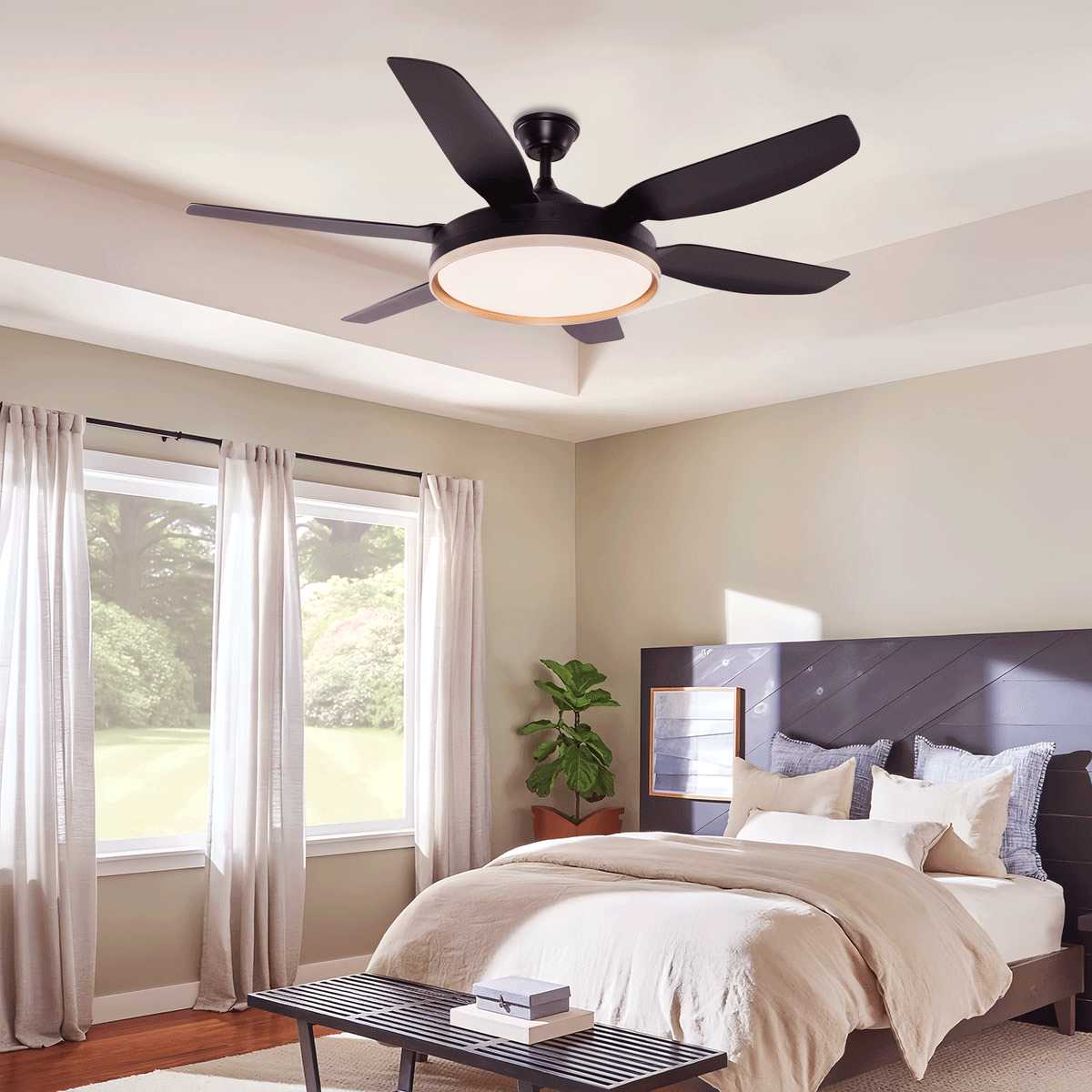 Lightsin Modern Smart Black Ceiling Fan Light with Remote and 6 Speeds ...
