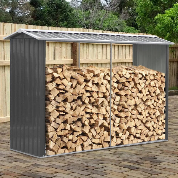 240cm W x 86cm D Outdoor Garden Log Storage Shed Steel Anthracite For ...
