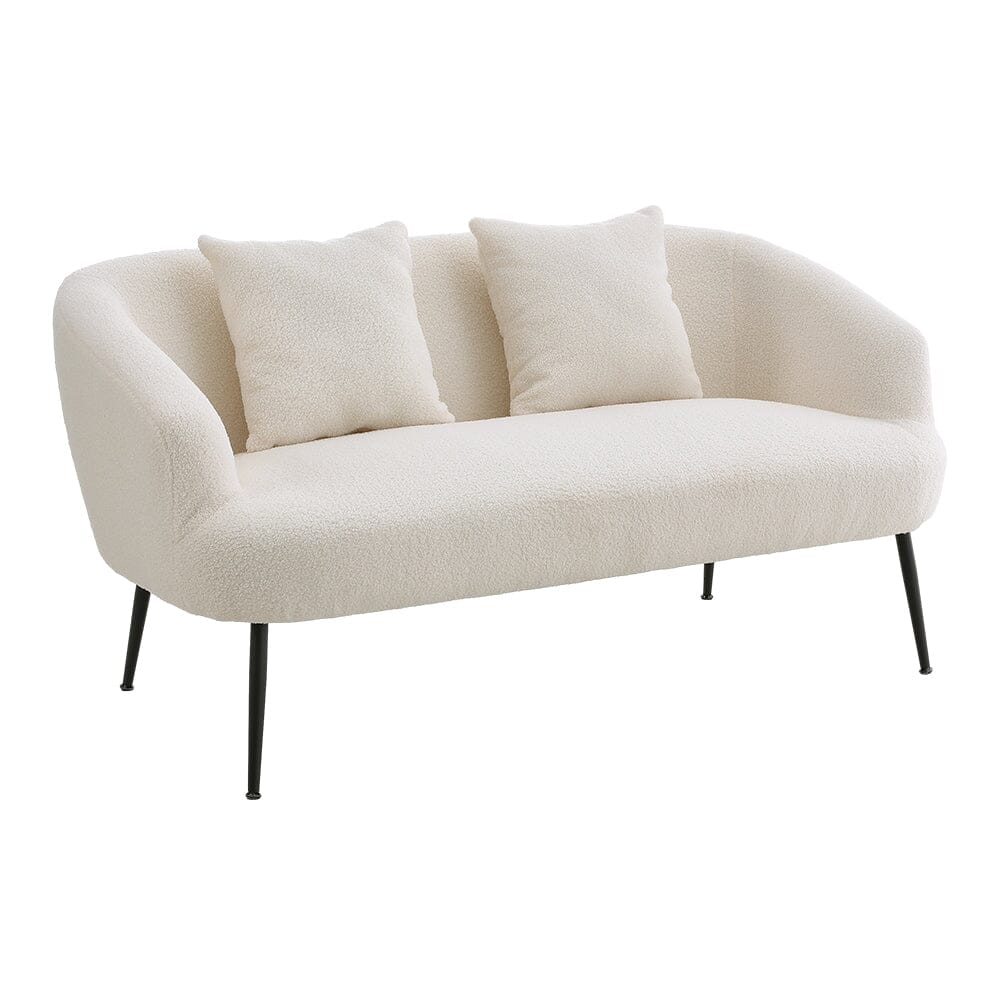 140cm White 2 Seater Sofa Teddy Fabric Loveseat with Metal Legs ...