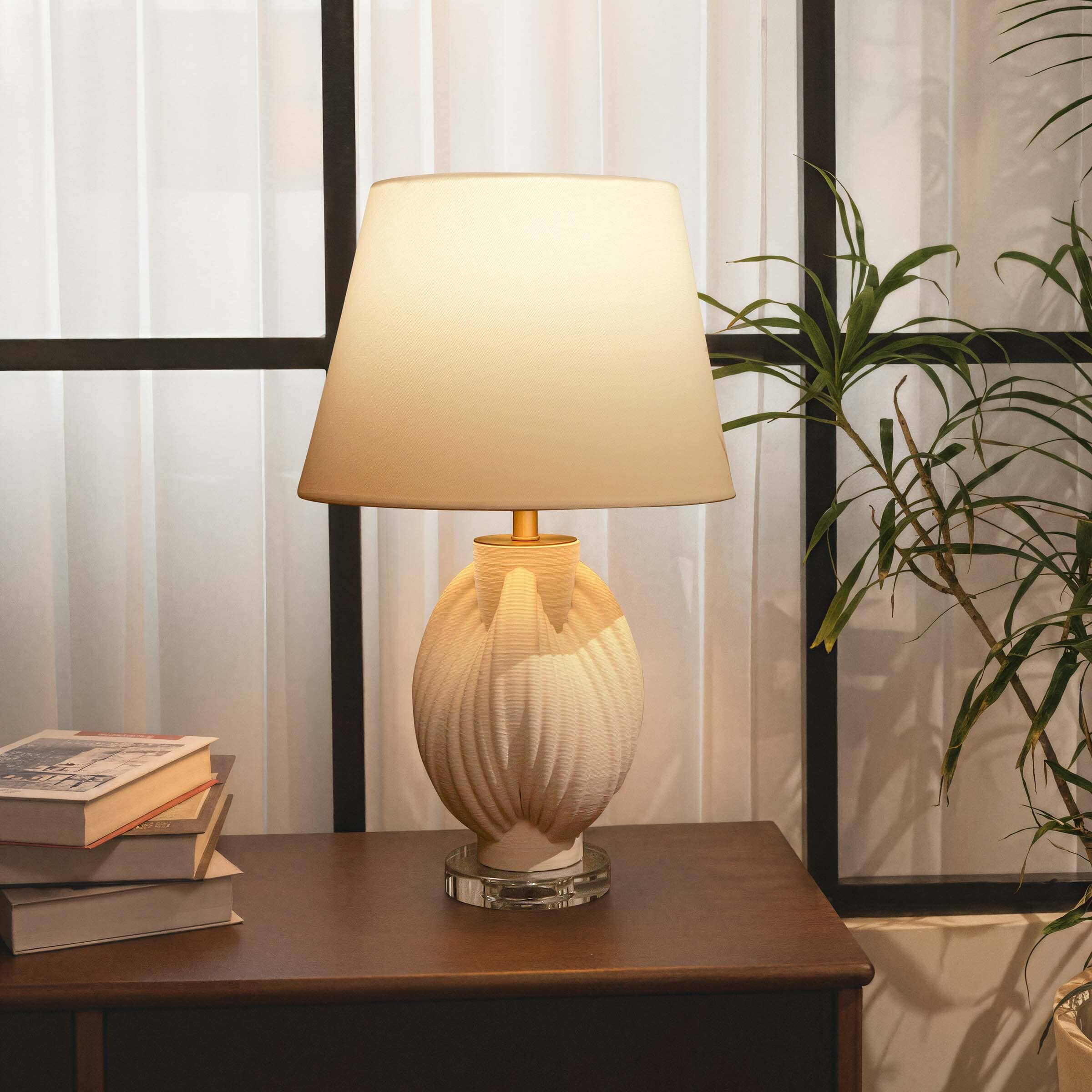 Lightsin 3D Pure White Pod Threaded Ceramic Table Lamp with Fabric Sha ...