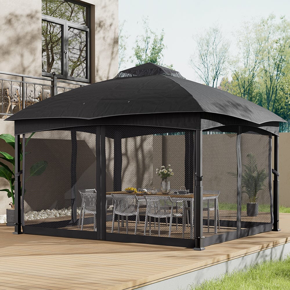 13ft Metal Pergola Refined Deep Gray with Enclosed Mesh Drapes – Living ...