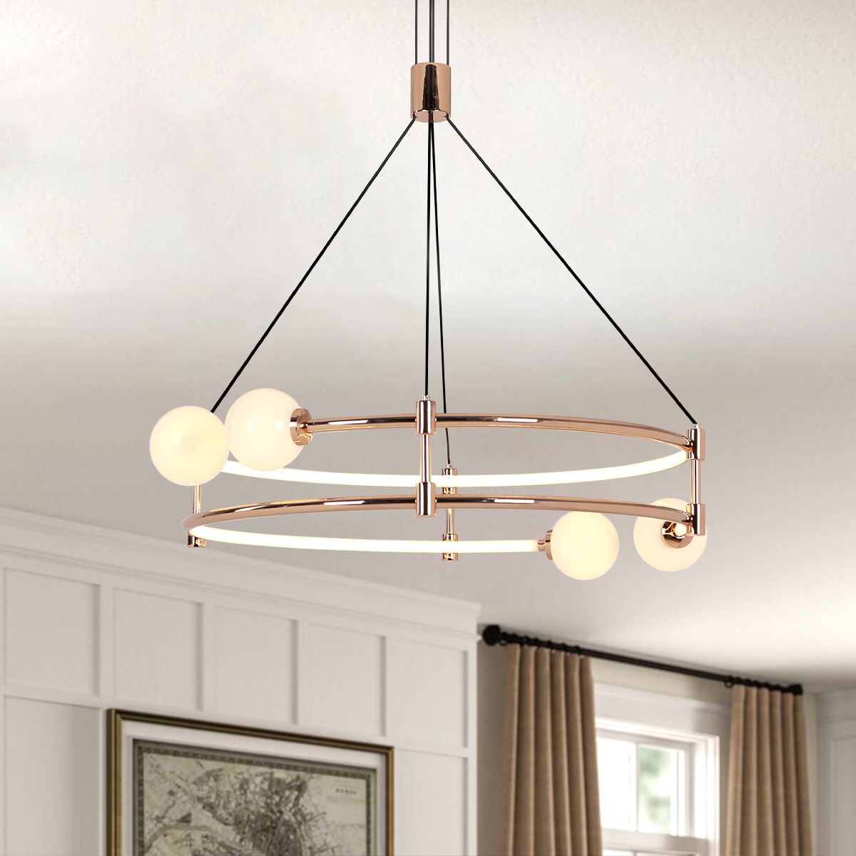 Lightsin Elegant Gold Double-Ring Halo Chandelier with Tri-Color LED L ...