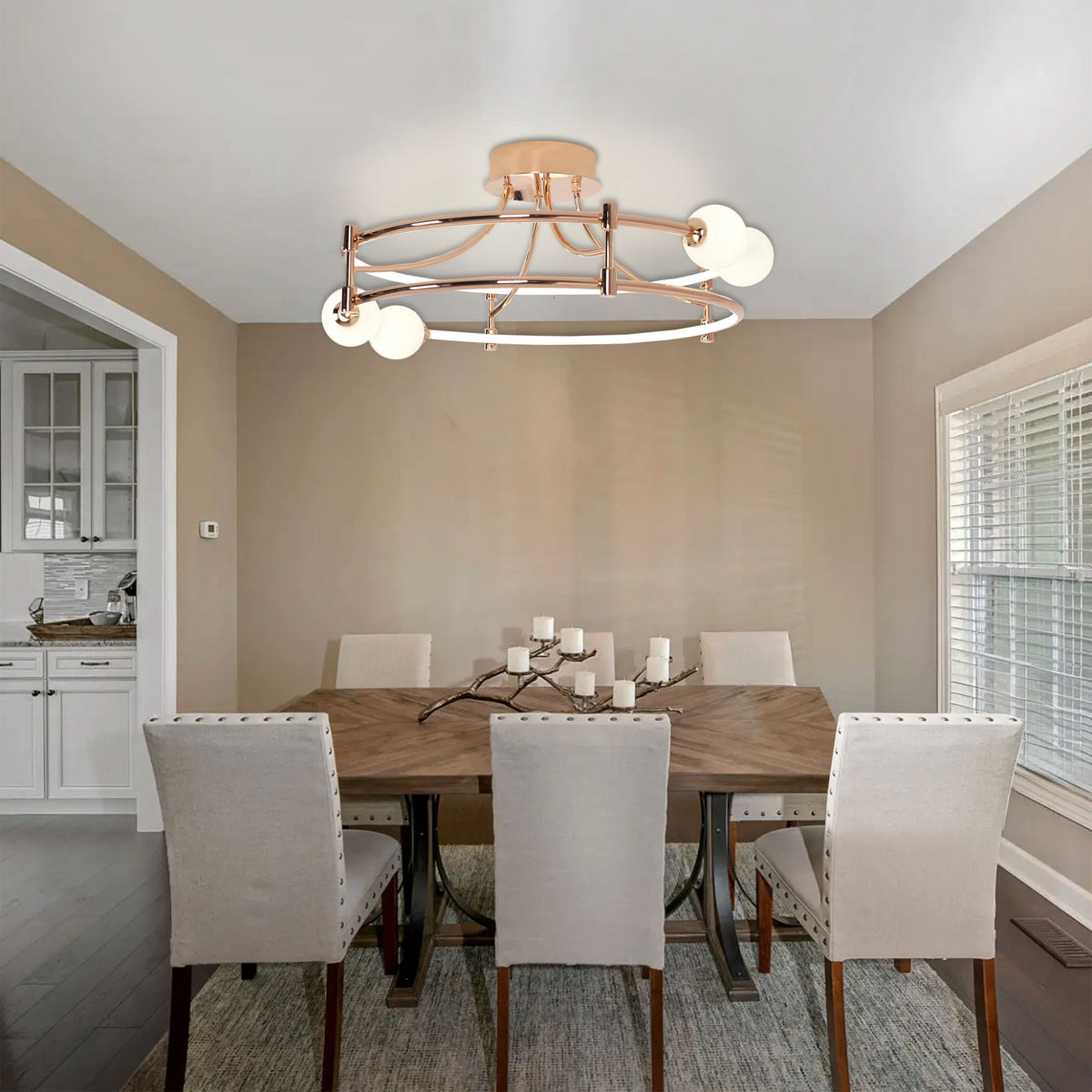 Lightsin Modern Gold LED Ceiling Light with Glass Globes and Colour Ch ...