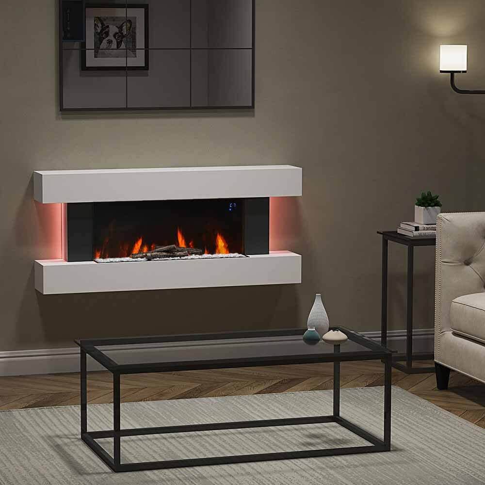 52 Inch Contemporary Wall Mounted/Freestanding Fireplace Mantel for Li ...