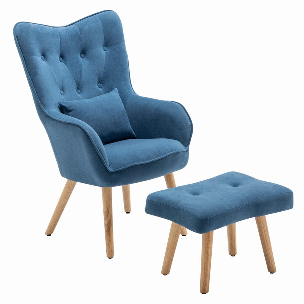 107cm Minimalist Velvet Wingback Lounge Armchair with Footstool ...