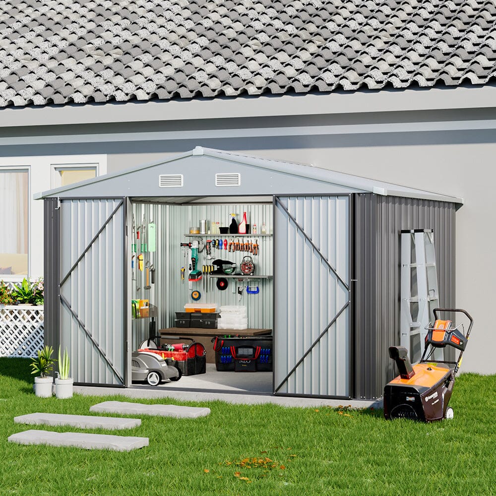 10.5ft W x 6.7ft H Outdoor Garden Metal Storage Shed Motorcycle Sheds ...