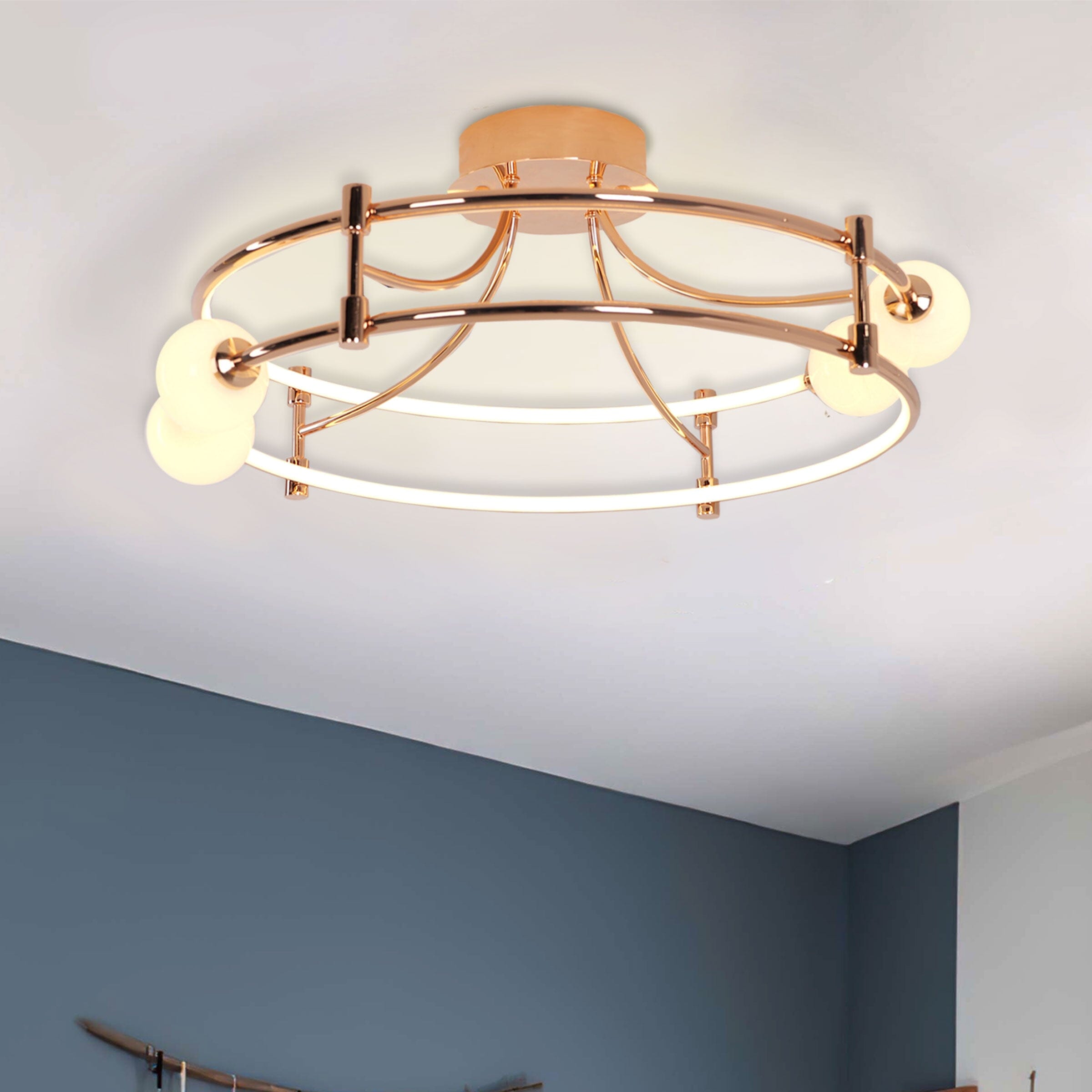 Lightsin Modern Gold LED Ceiling Light with Glass Globes and Colour Ch ...