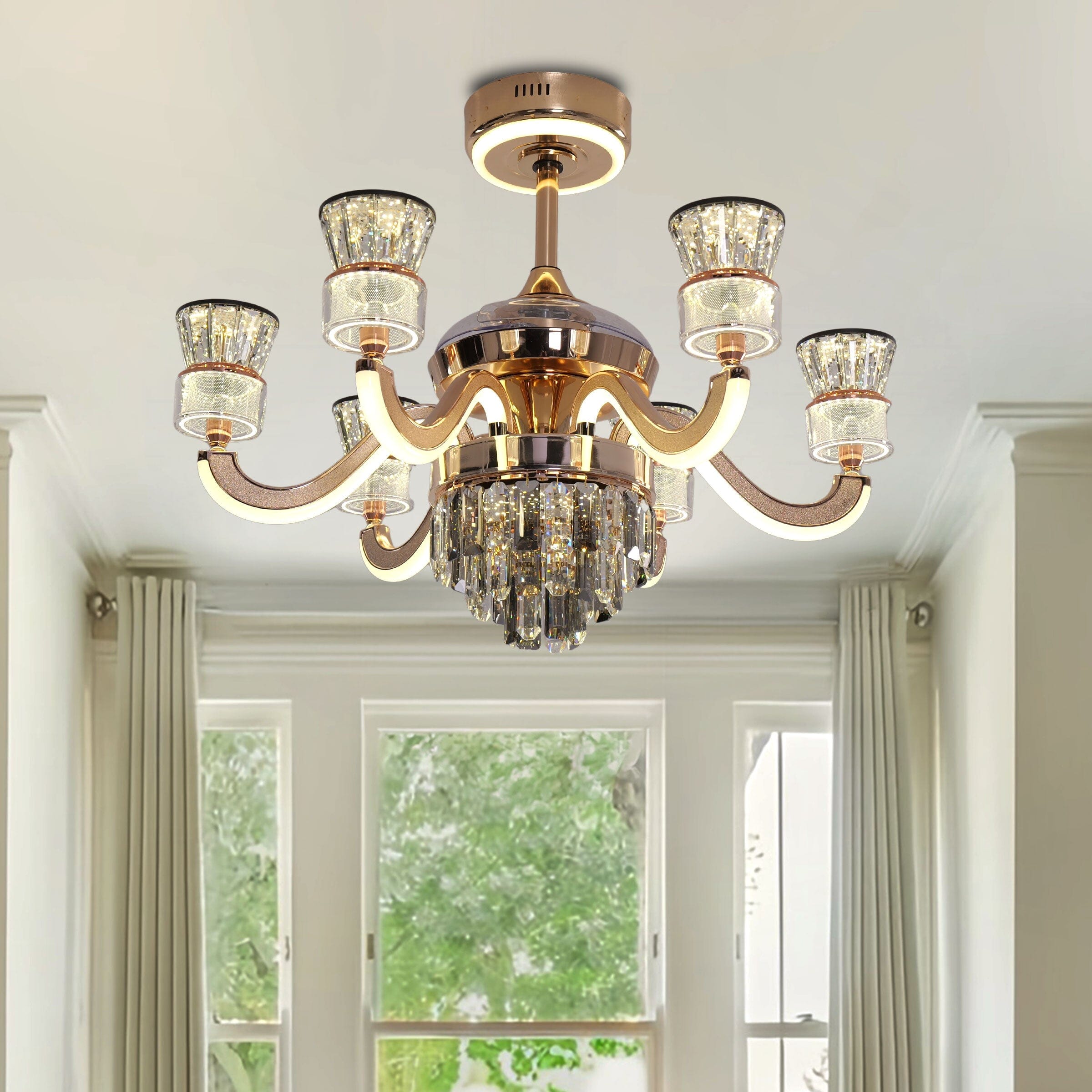 Lightsin Luxurious Palace Crystal Ceiling Fan with LED Color Changing ...