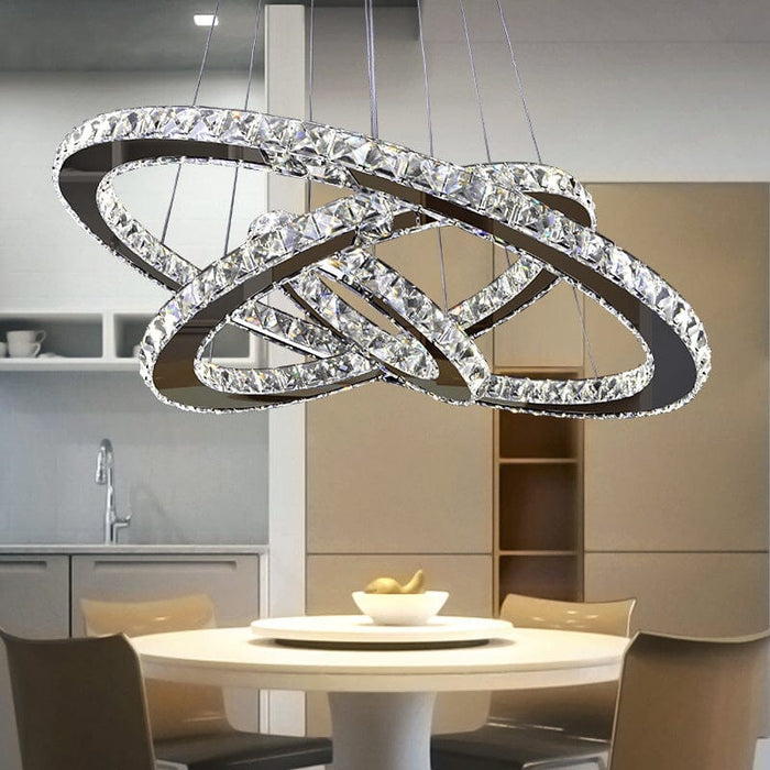 3 Rings Ceiling Light Crystal LED Chandelier Pendant Non-Dimmable ...