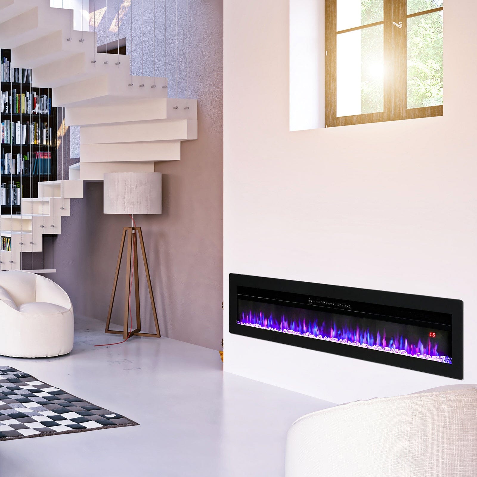 40/50/60 Inch Black/White Electric Fireplace 1800W Wall Mounted Heater ...