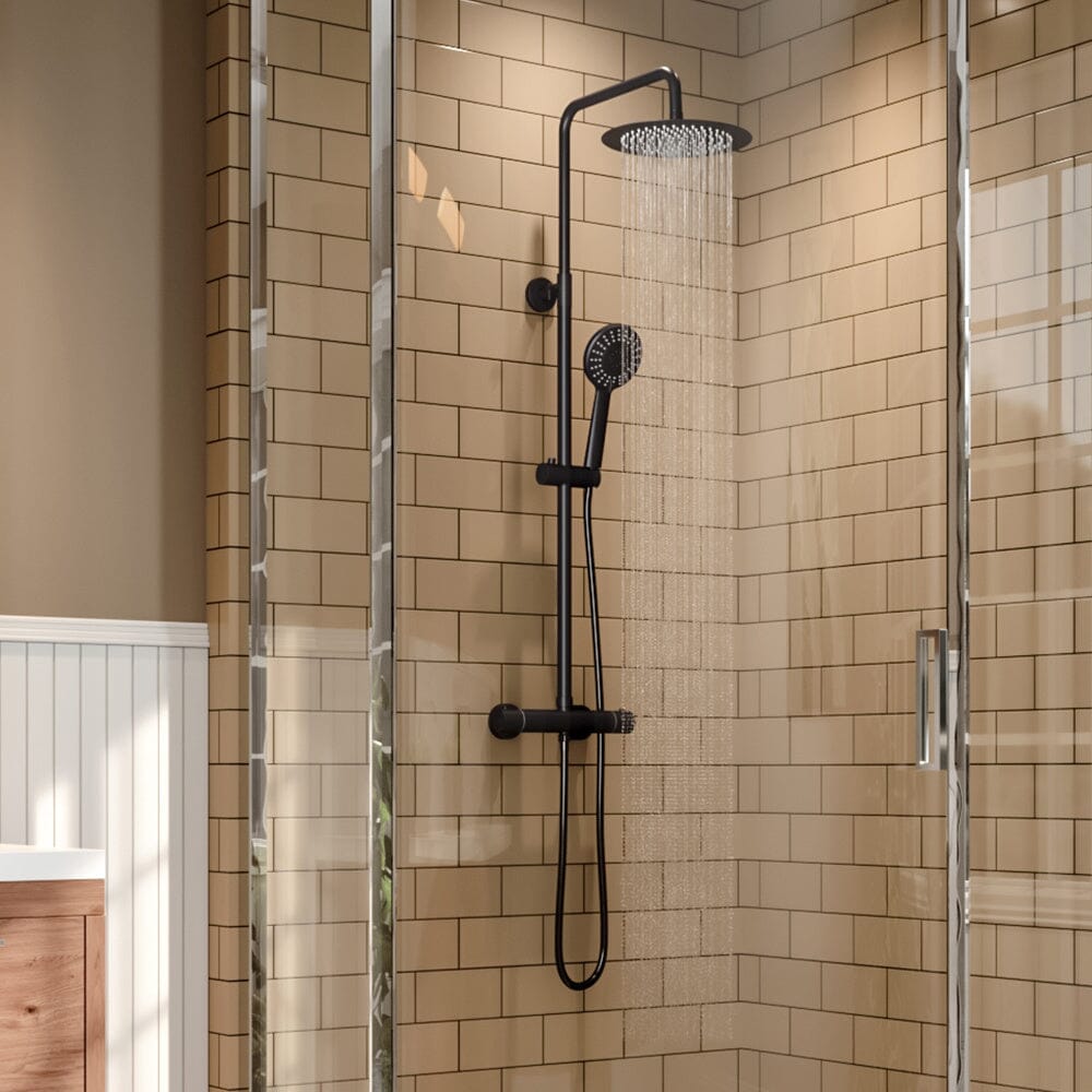 Black Round Shower Head Shower Mixer Set – Living and Home