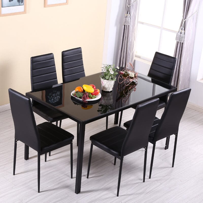 Modern Black Rectangular Glass Dining Table for 6 Seats – Living and Home