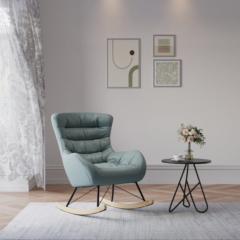 96cm Height Cyan Nordic Wooden Rocking Chair for Living Room Bedroom ...