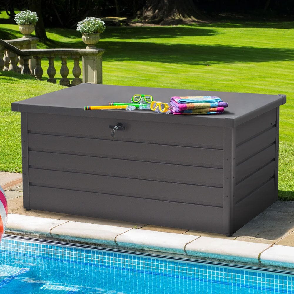 350L Grey Metal Outdoor Garden Storage Box Lockable – Living and Home