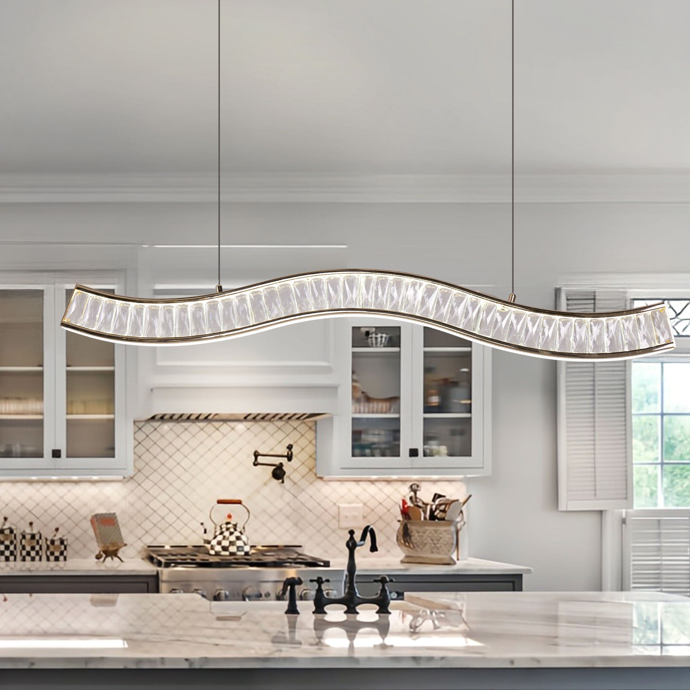 Lightsin Gold Crystal Wave LED Pendant Light Modern Chandelier for Con ...