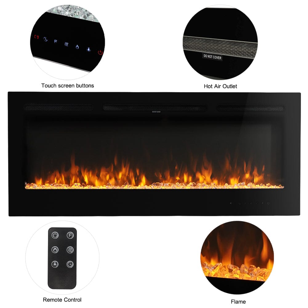50 Inch Wall Mounted Electric Fireplace Insert Heater 9 Flame Colours ...