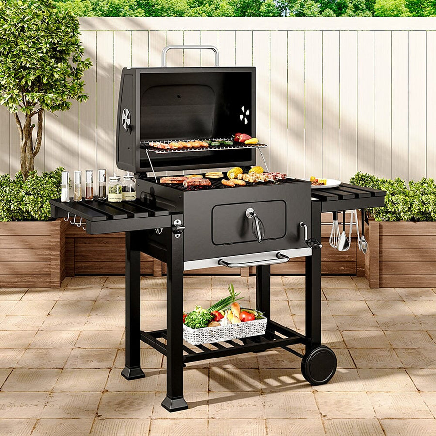 3ft Outdoor Carbon Steel BBQ Cooker BBQ Grill Side Shelves – Living and ...