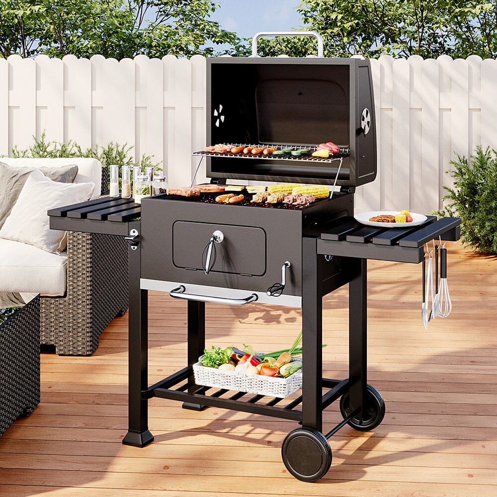 Outdoor Carbon Steel BBQ Cooker BBQ Grill Garden Wide 138cm w/ Side Sh ...