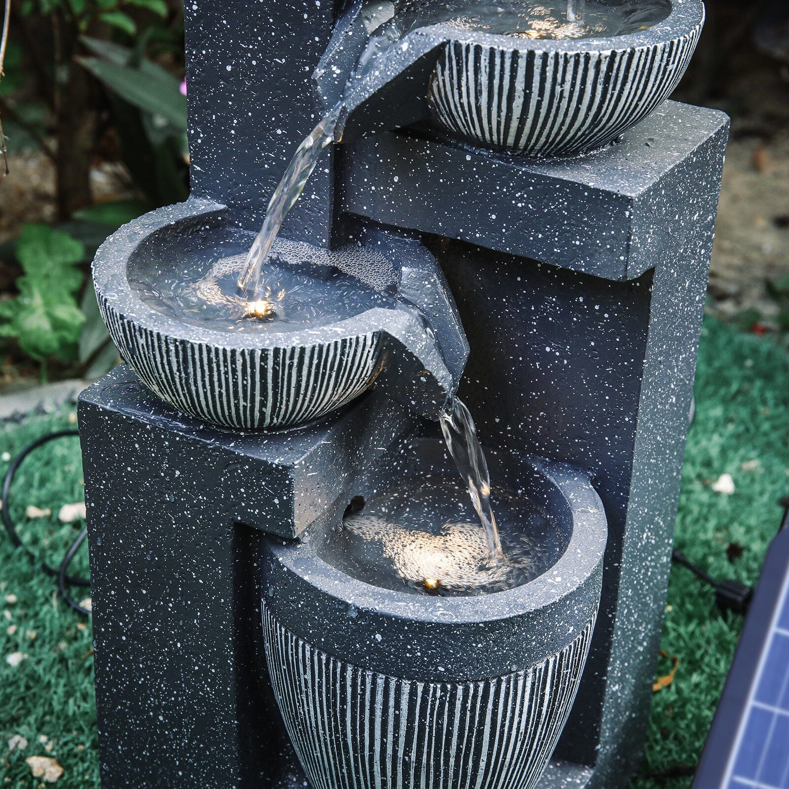 4-Tier Cascade Bowls Pots LED Water Fountain Garden Waterfall with Pum ...