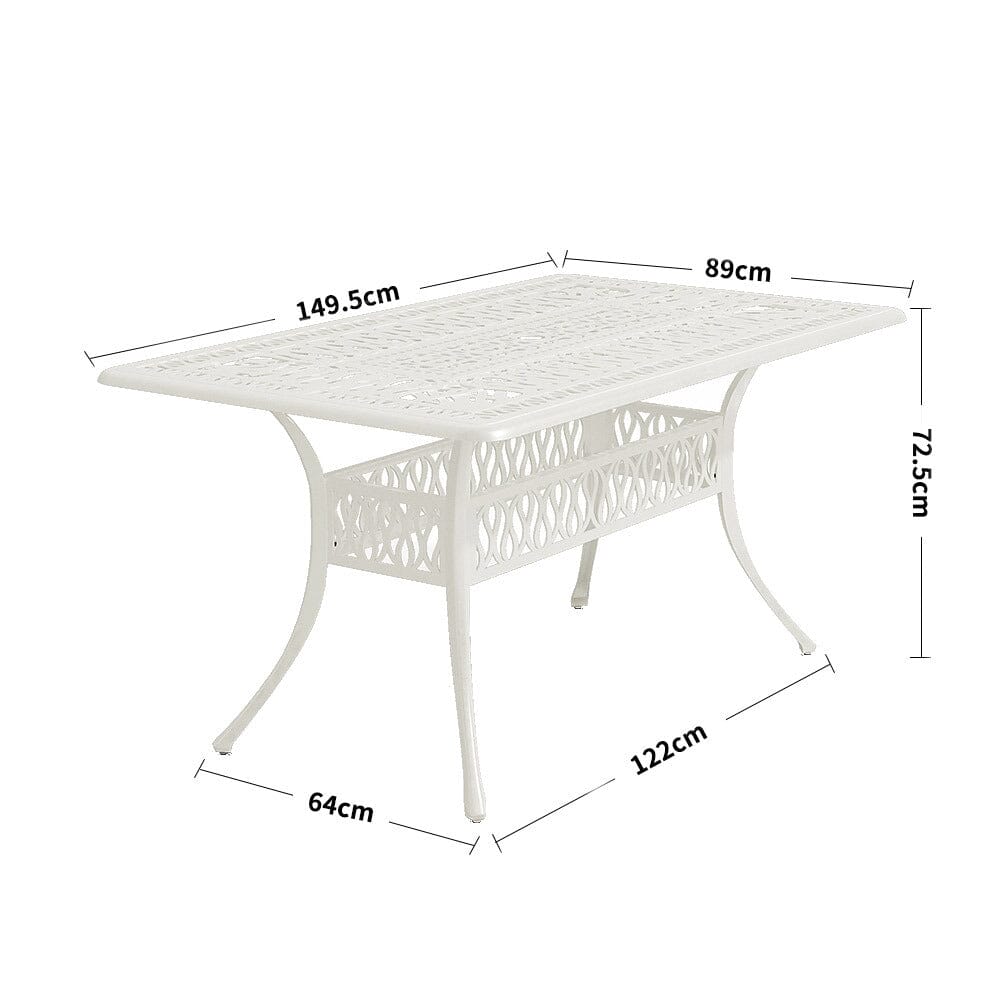 150cm Wide Garden Dining Table Hollow Cast Aluminium Tables White/Blac ...