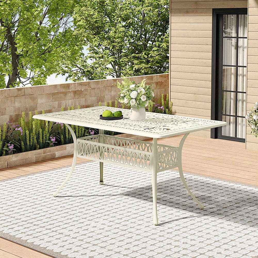 150cm Wide Garden Dining Table Hollow Cast Aluminium Tables White/Blac ...