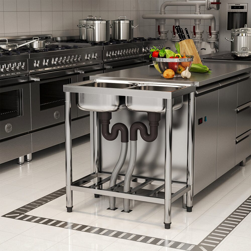 2ft Two Compartment Stainless Steel Commercial Bar Sink with Shelf ...