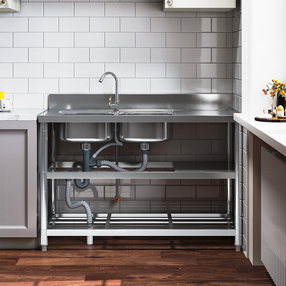 Stainless Steel One Compartment Sink with Shelves – Living and Home