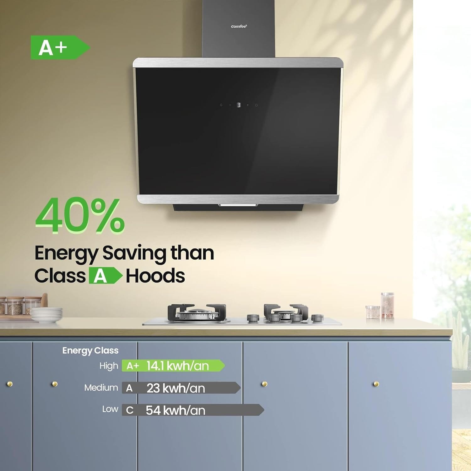 60CM Wall-mounted 3-Speed Angled Range Hood with Touch Screen – Living ...