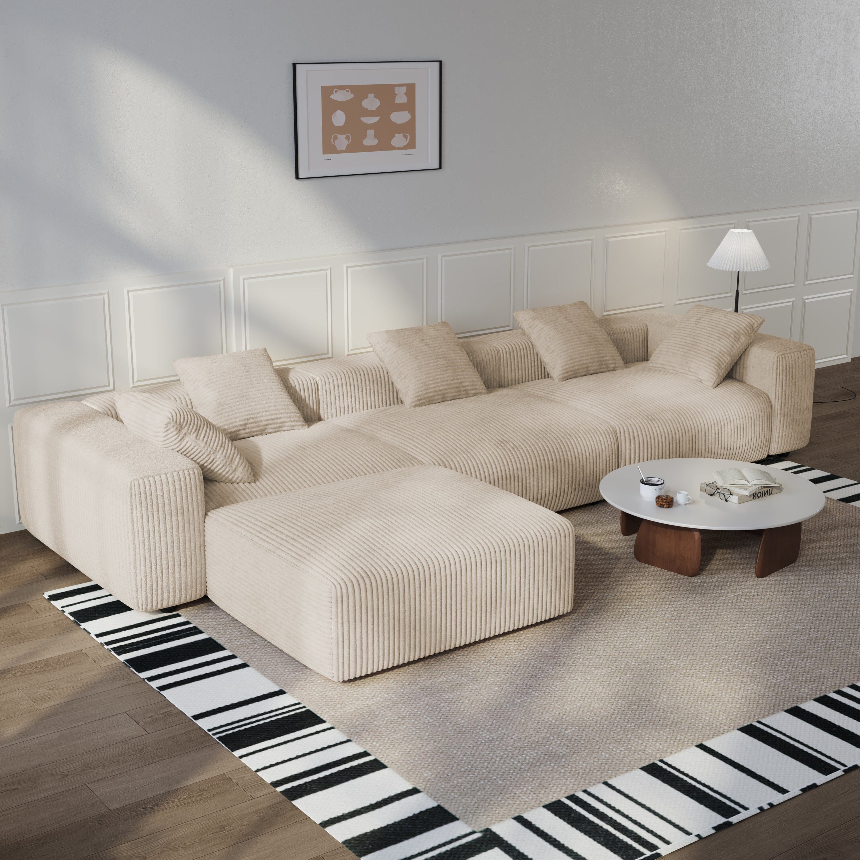 Cottonfy Corduroy Modular Wide Seat Chaise Sofa Block – Living and Home