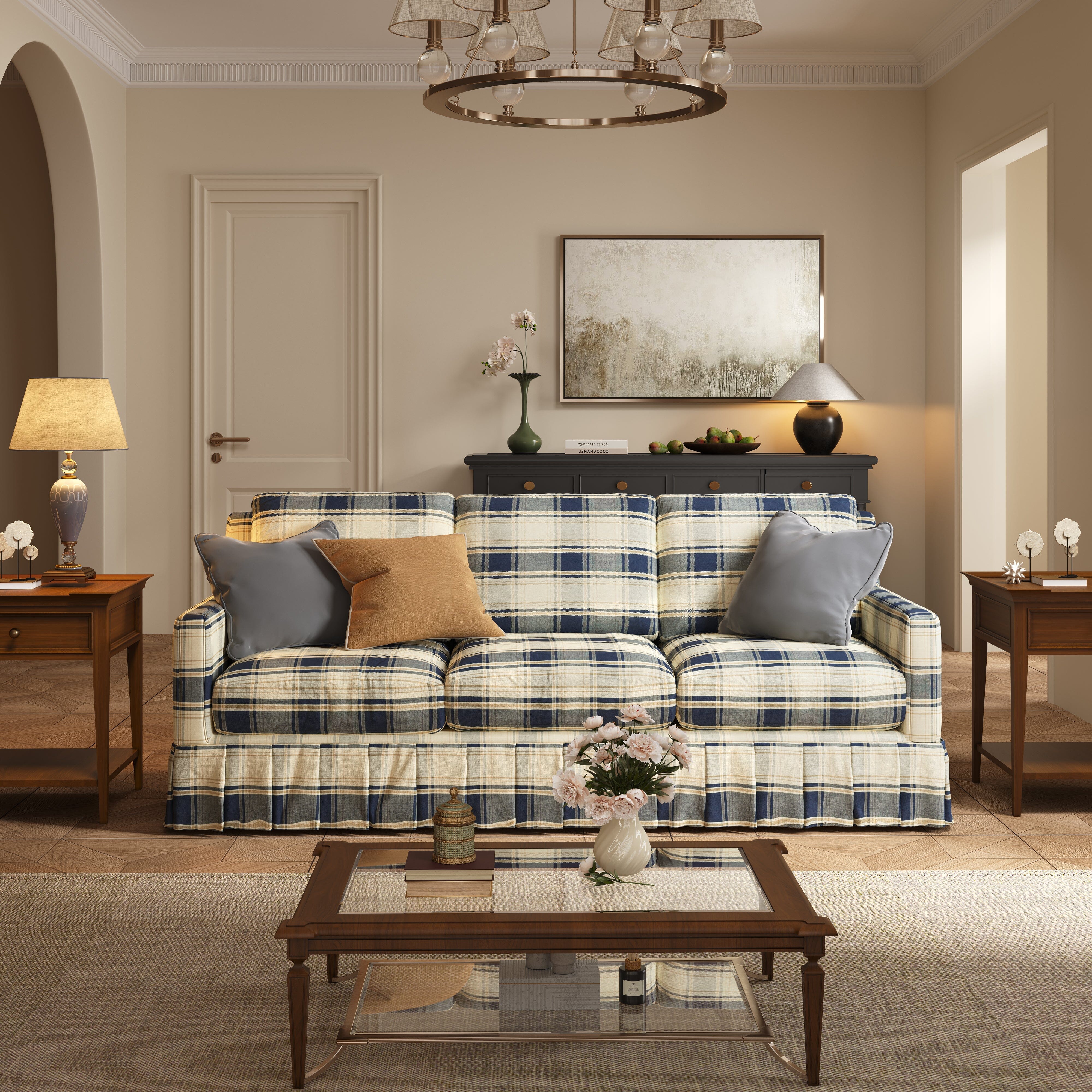 Cottonfy Classic Checked Sofa with Removable Covers – Living and Home