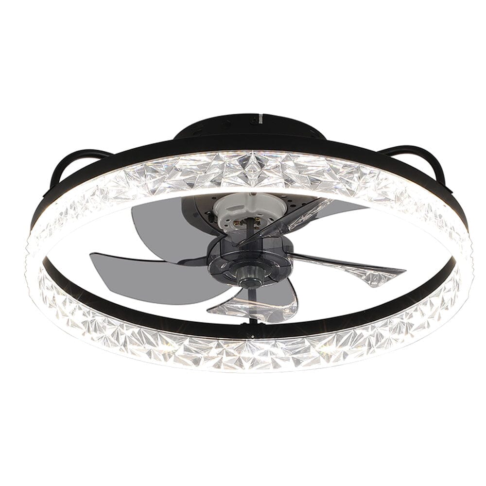 48cm Modern Black Round Crystal Ceiling Fan with Light – Living and Home