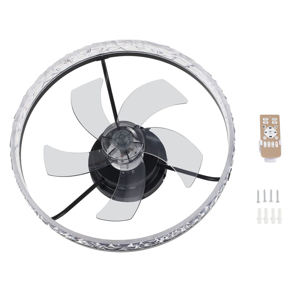 48cm Modern Black Round Crystal Ceiling Fan with Light – Living and Home