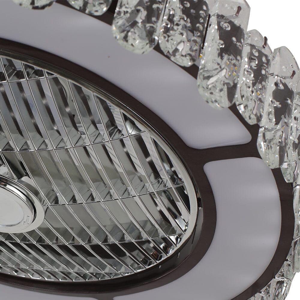 Round Crystal Flush Mount LED Ceiling Fan Light – Living and Home
