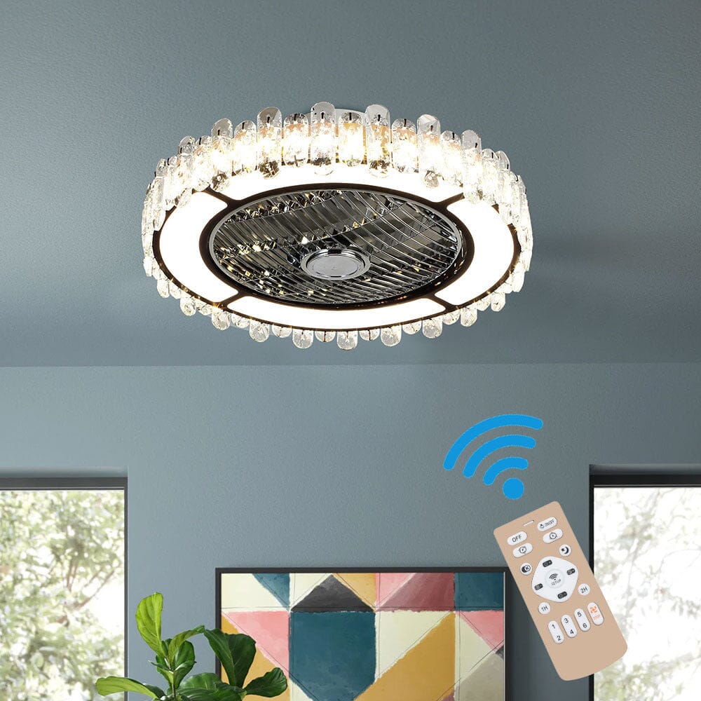 Round Crystal Flush Mount LED Ceiling Fan Light – Living and Home