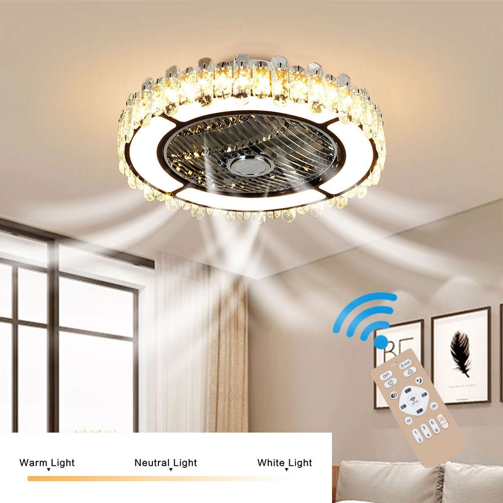 Round Crystal Flush Mount LED Ceiling Fan Light – Living and Home