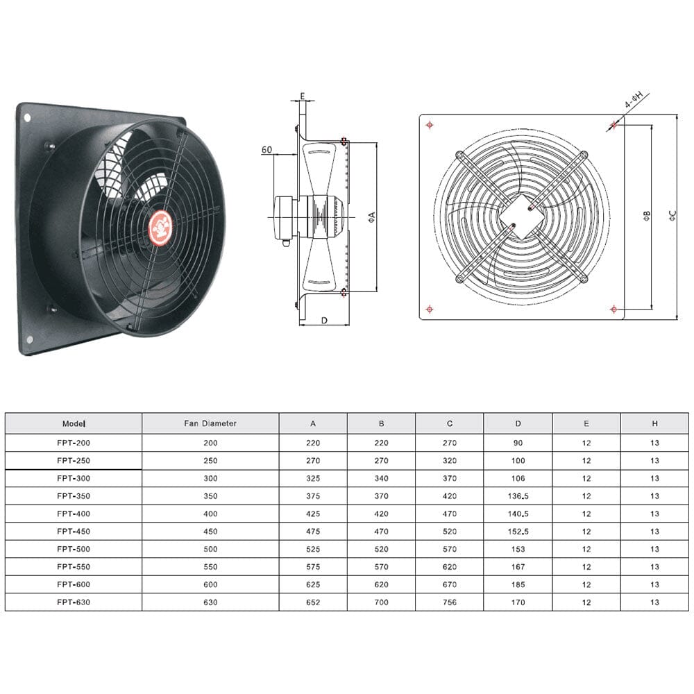 200mm Exhaustor Fan Ventilation Wall-Mounted Axial Fan – Living and Home