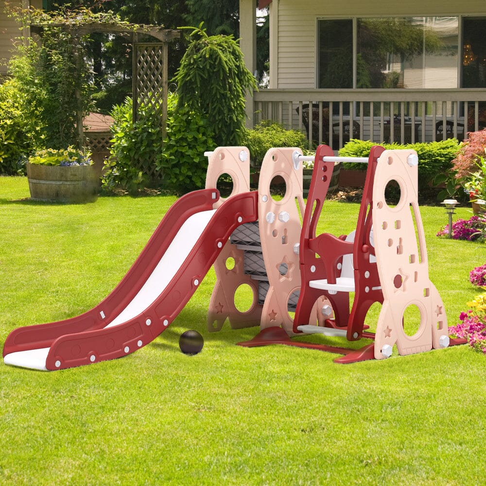 4-in-1 Toddler Climber and Swing Set with Basketball Hoop Kids Swing a ...