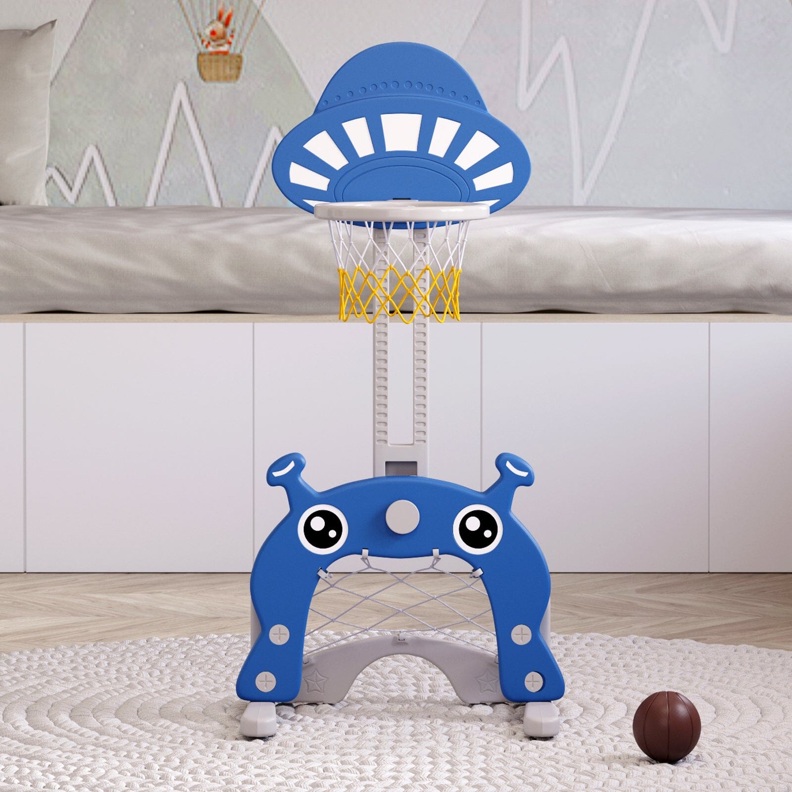 2-in-1 Adjustable Kids Basketball Hoop with Football Goal – Living and Home