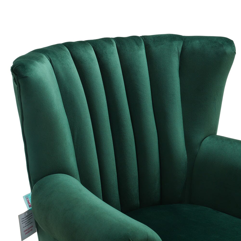 Green Velvet Upholstered Wingback Chair Thick Padded Armchair – Living ...