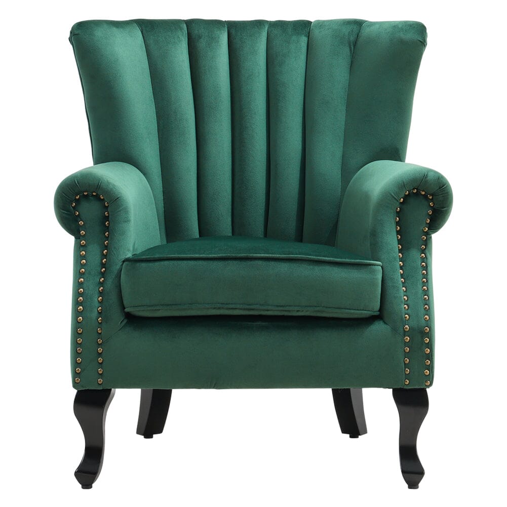 Green Velvet Upholstered Wingback Chair Thick Padded Armchair – Living ...