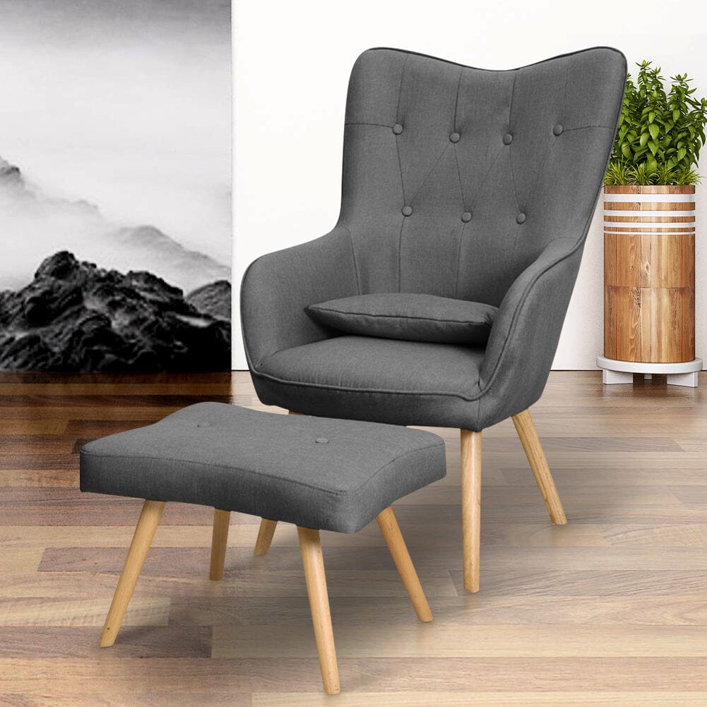 Soft Linen Wingback Lounge Chair and Footstool – Living and Home