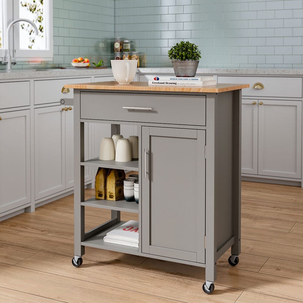 92cm H Grey Kitchen Storage Trolley with 360 degrees Locking Wheels – Living and Home