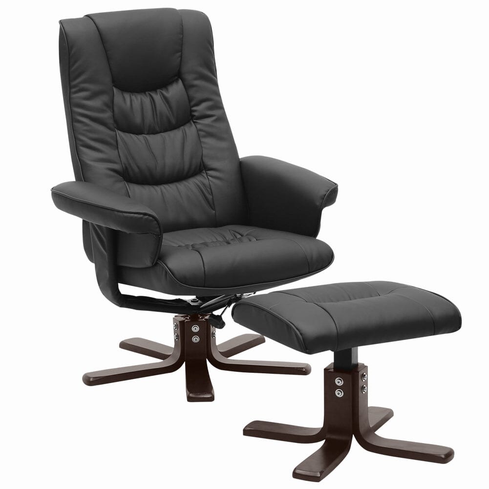 PU Leather Swivel Chair Recliner Armchair with Footstool – Living and Home